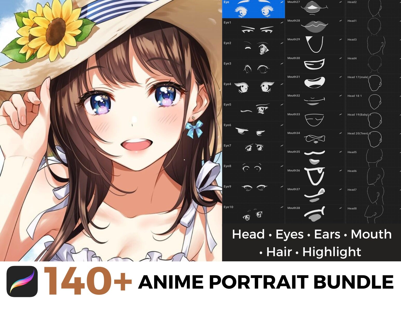 140+ Anime Portrait, Procreate Anime Eye, Anime Head, Anime Procreate ...