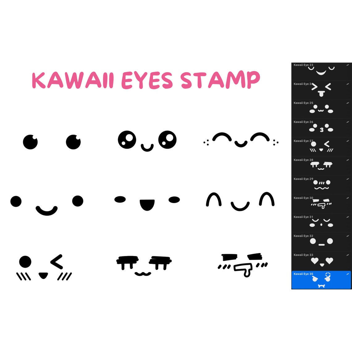 200 Kawaii Stamps for Procreate, Kawaii Eye Stamp, Japanese Kawaii Art ...