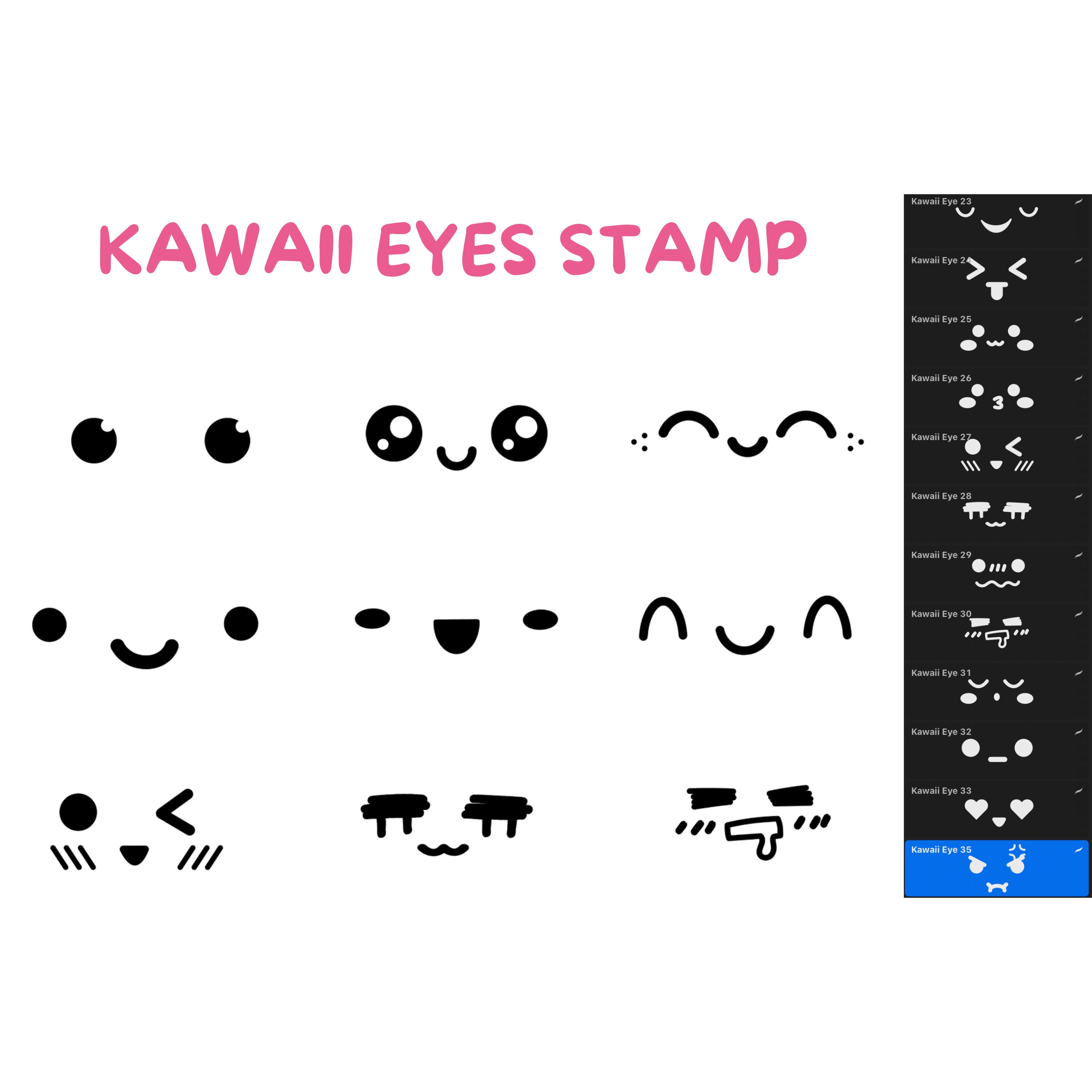 200+ Kawaii Stamps for Procreate, Kawaii Eye Stamp, Japanese Kawaii Art ...