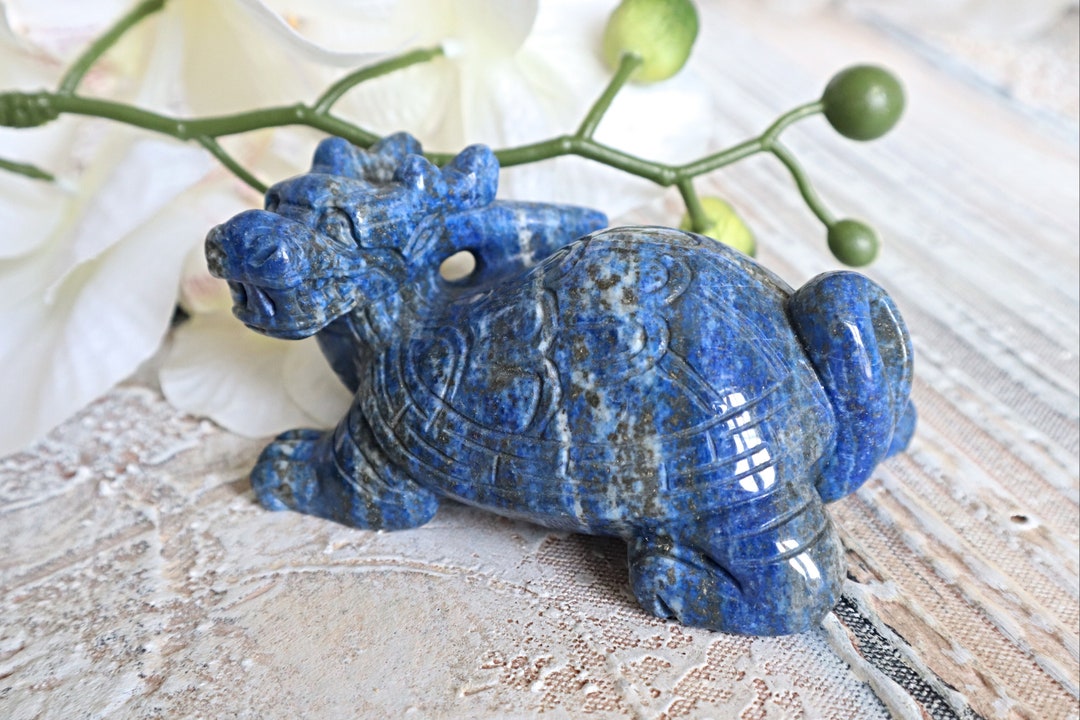 Lapis Lazuli Dragon Turtle: Hand Carved Genbu Feng Shui Decor - Etsy