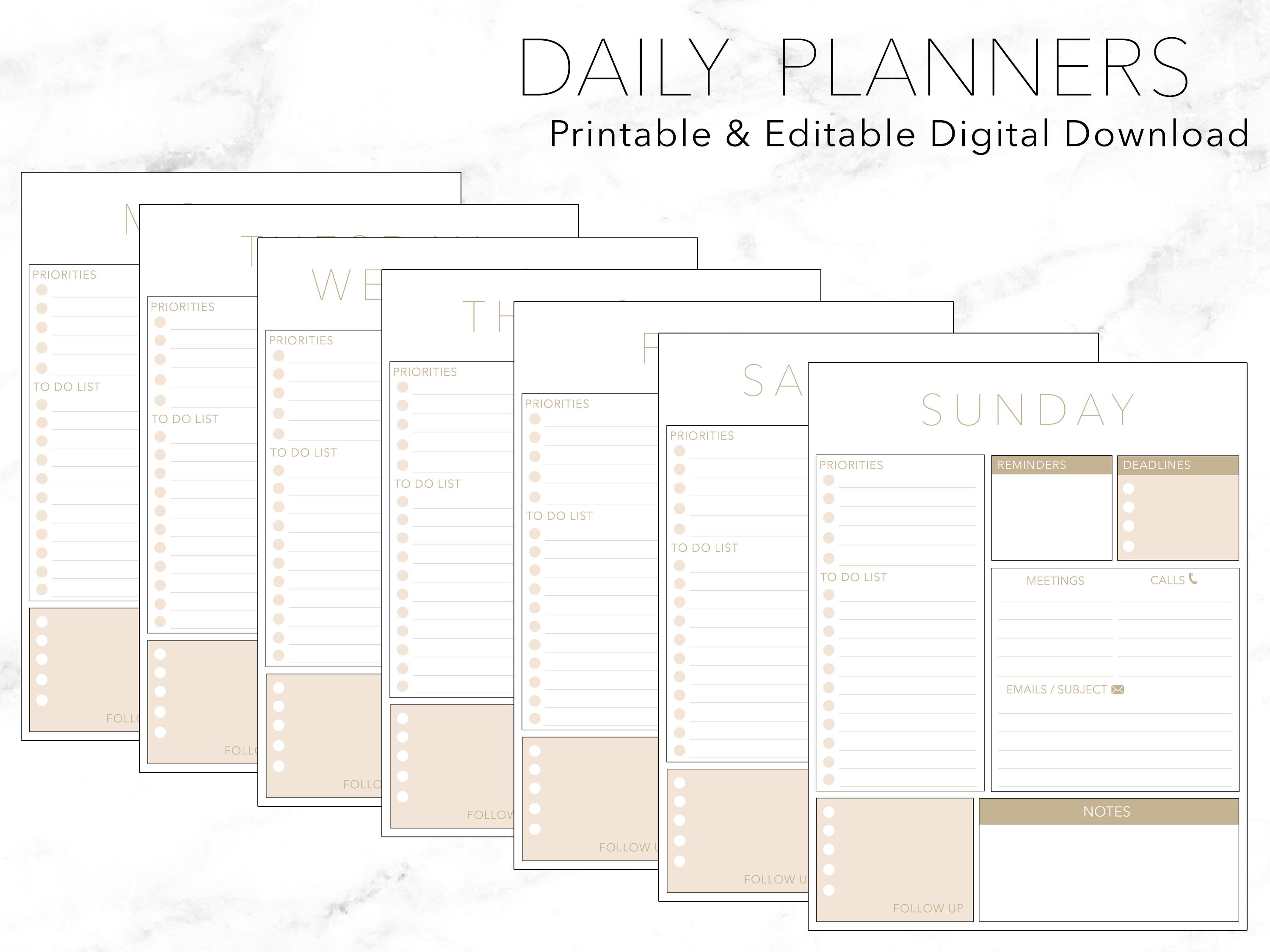 DAILY PLANNERS | Neutral Minimal Printable, Digital Download, Planner ...