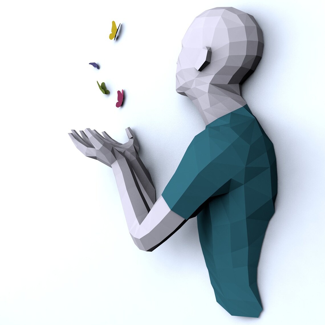 Papercraft template, low poly, butterflies, poetic sculpture, office ...