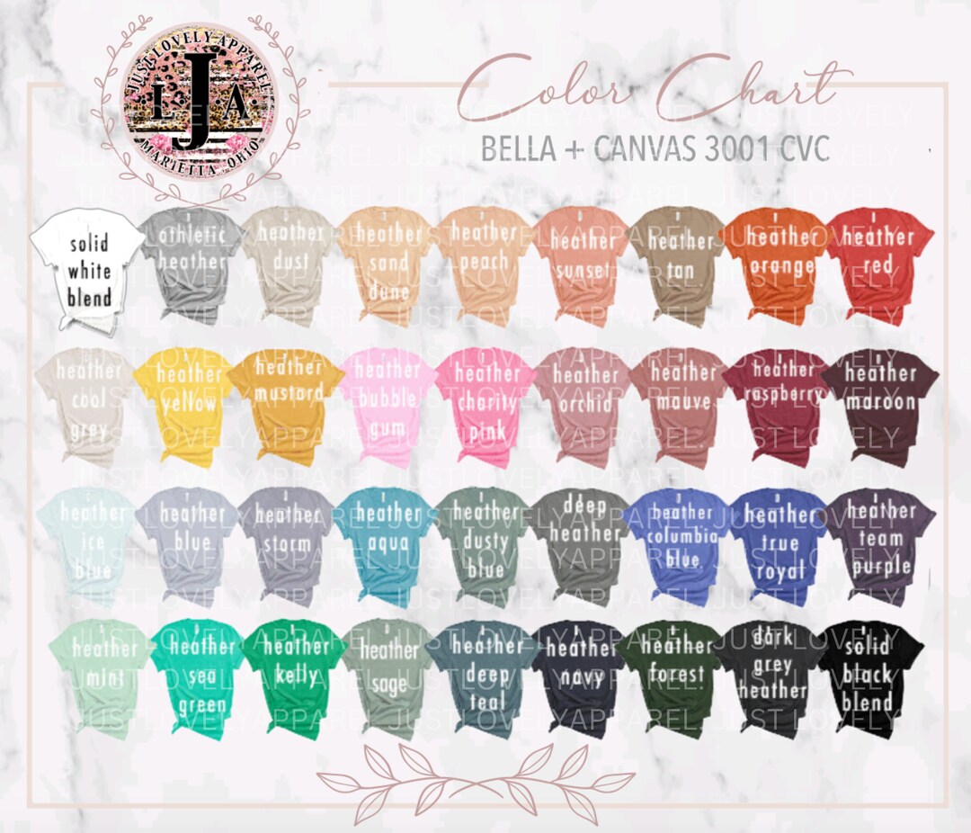 Bella + Canvas 3001 Color Chart / Digital Download / Bella Canvas ...
