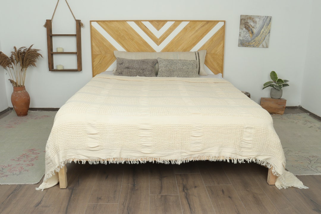 Picnic Blanket, Turkish Bedspread, Natural Throw, Waffle Throw, 79x83 ...