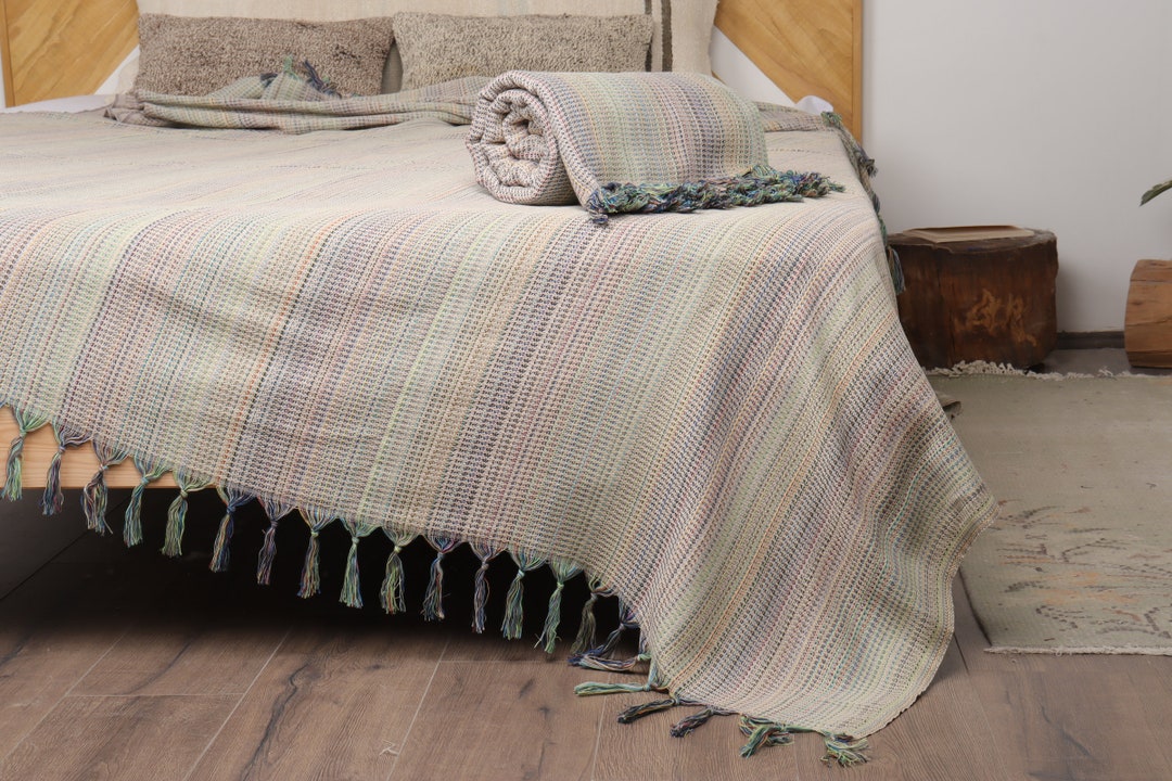 Turkish Blanket, Quenn Size Turkish Throw, Light Gray Diamond Throw ...