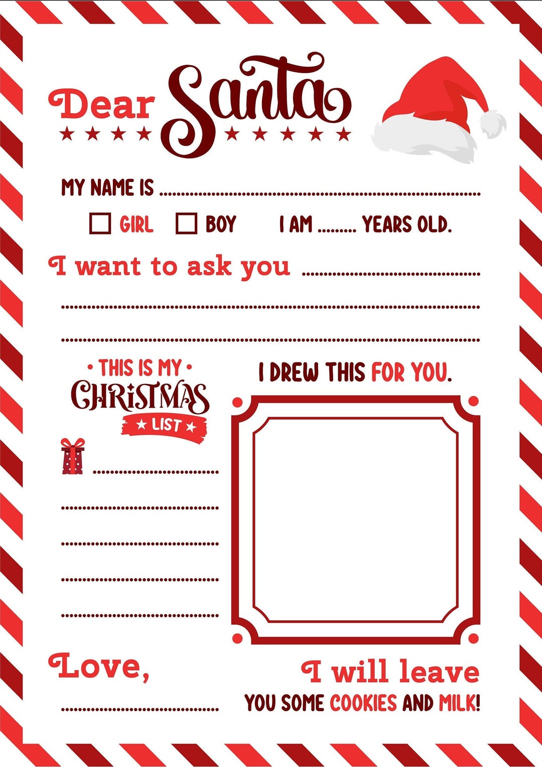 Kids Christmas Wish List: Letter to Santa Printable (digital Download ...