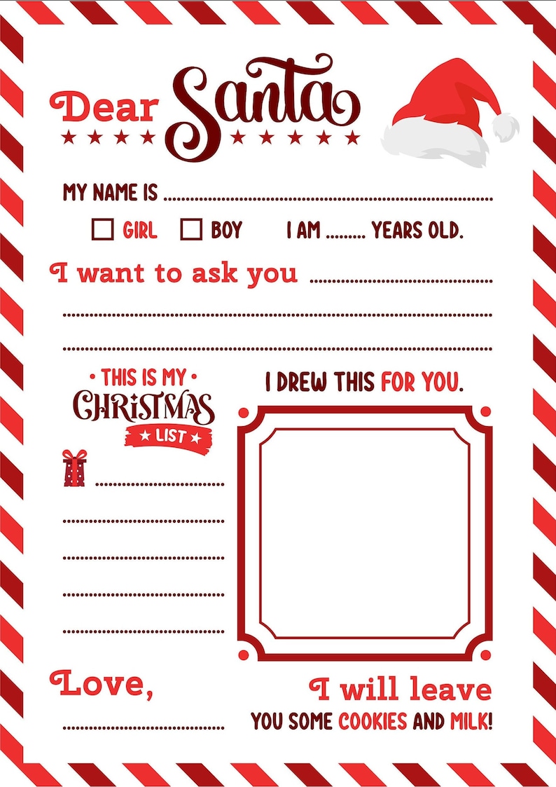Kids Christmas Wish List: Letter to Santa Printable (digital Download ...