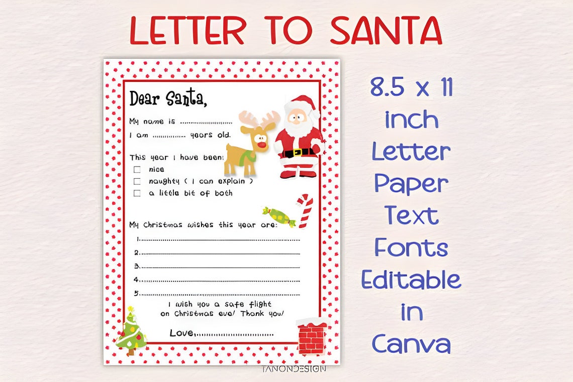 Editable Letter to Santa: Christmas Wish List (canva Template) - Etsy