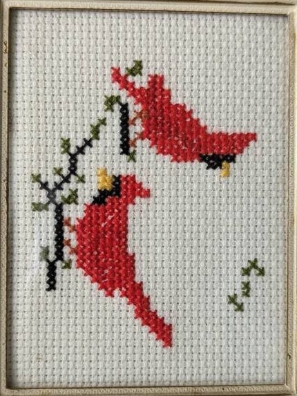 Ornate Vintage Frame With Cross Stitch of Pair of Cardinals - Two Red ...