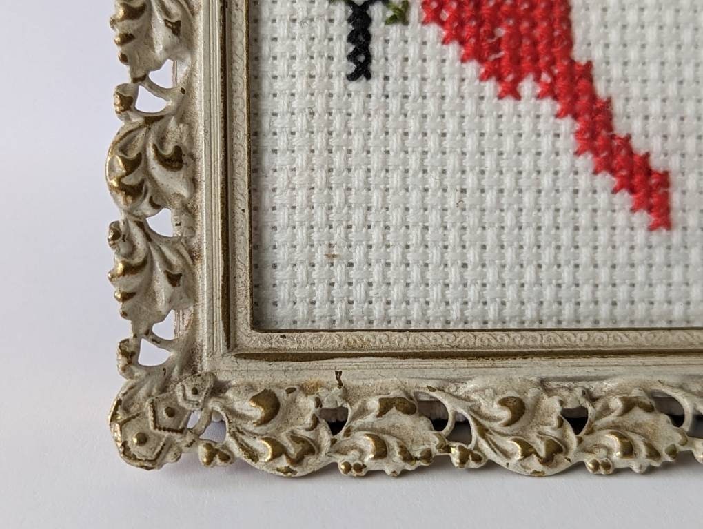 Ornate Vintage Frame With Cross Stitch of Pair of Cardinals - Two Red ...