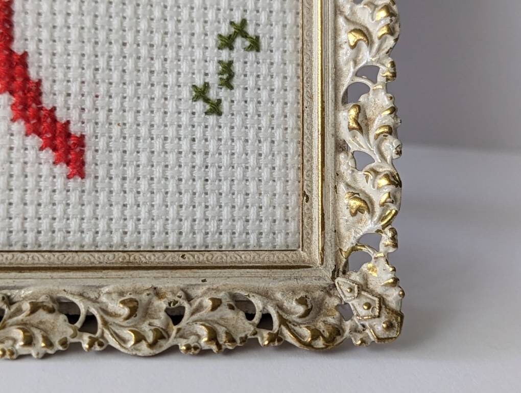 Ornate Vintage Frame With Cross Stitch of Pair of Cardinals - Two Red ...