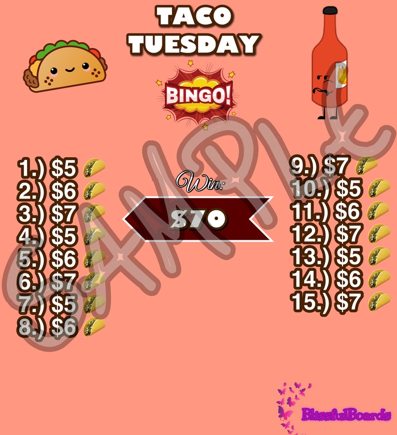 1-15 PRIZE BOARD | Taco Tuesday 3-pack - Etsy