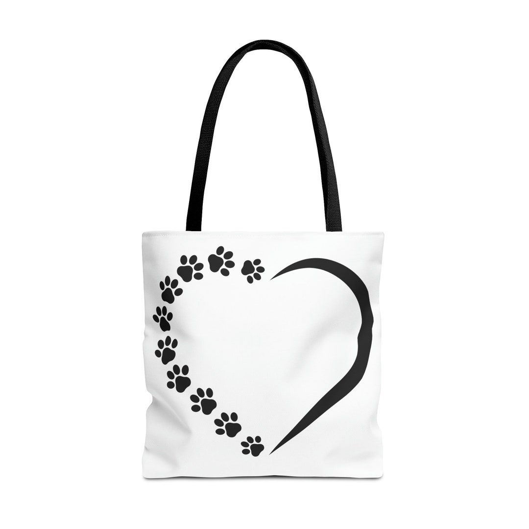 Cute Heart With Dog Paws Tote Bag AOP Dog Lover Tote Bag Design Printed ...