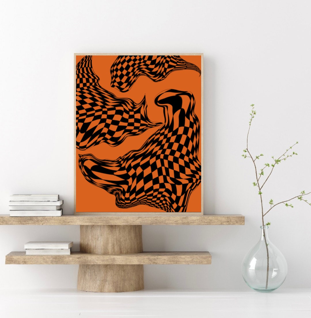 Funky Orange and Checkered Digital Print - Etsy