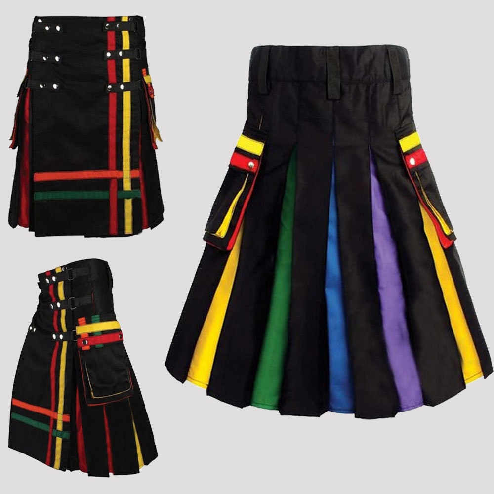 Men's Rainbow Utility Hybrid Kilt-pride Kilt-leather Straps-lgbt Gay ...