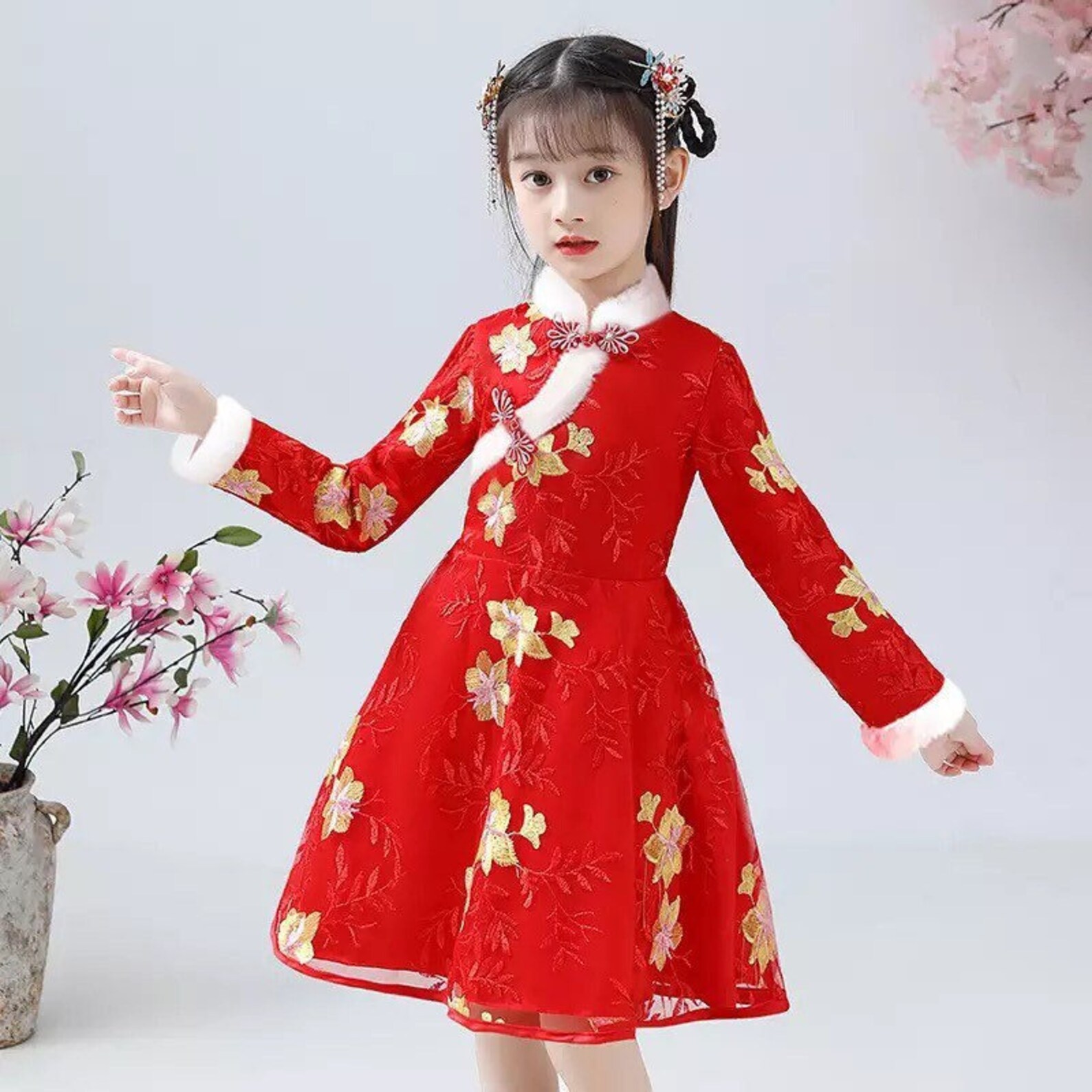 Girl Chinese Cheongsam Dress, Girl Cheongsam Lunar New Year, Qipao ...