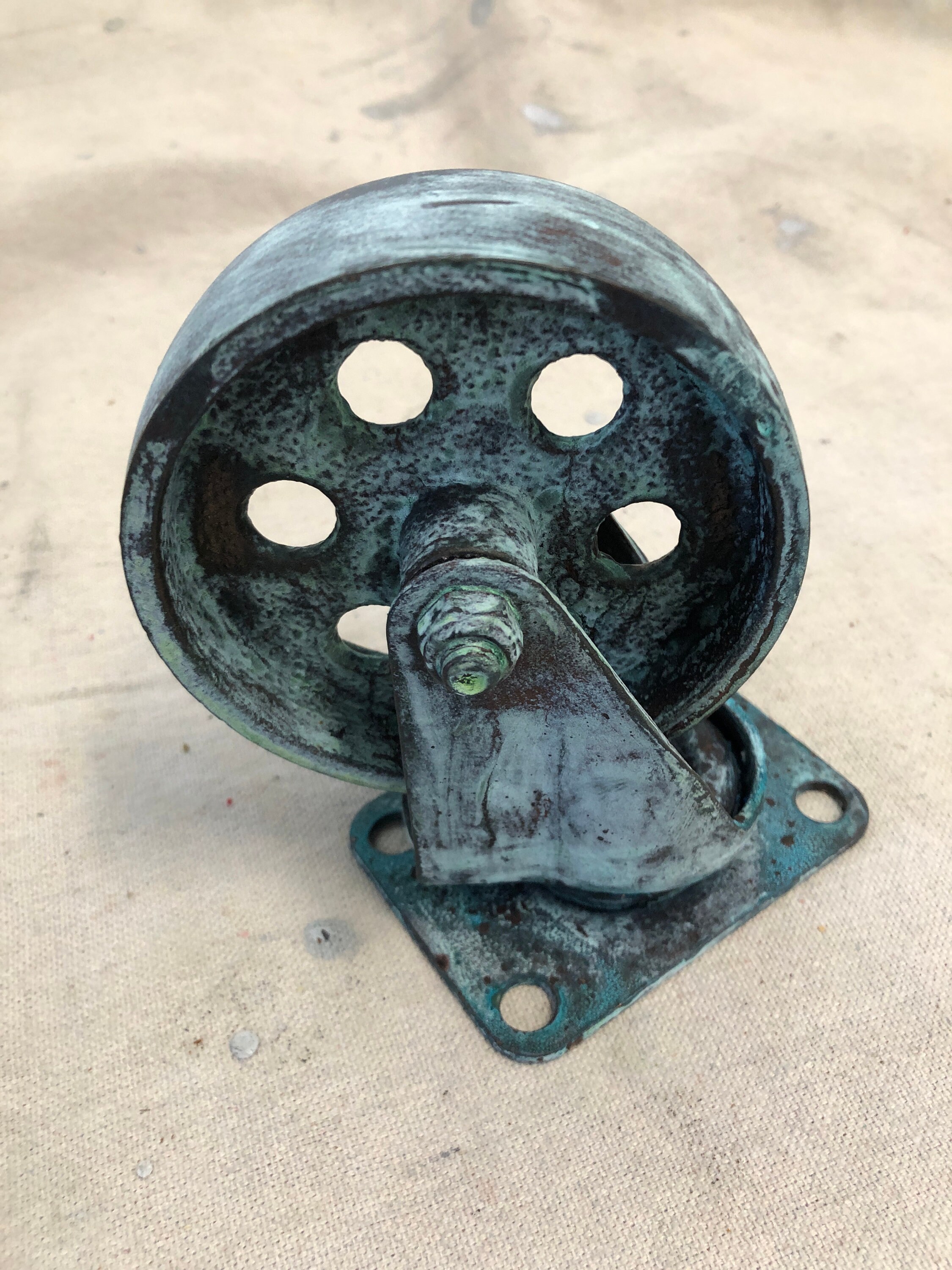 Bronze Finish Casters 4" Steel Wheels - Bronze Finish With Blue Patina ...