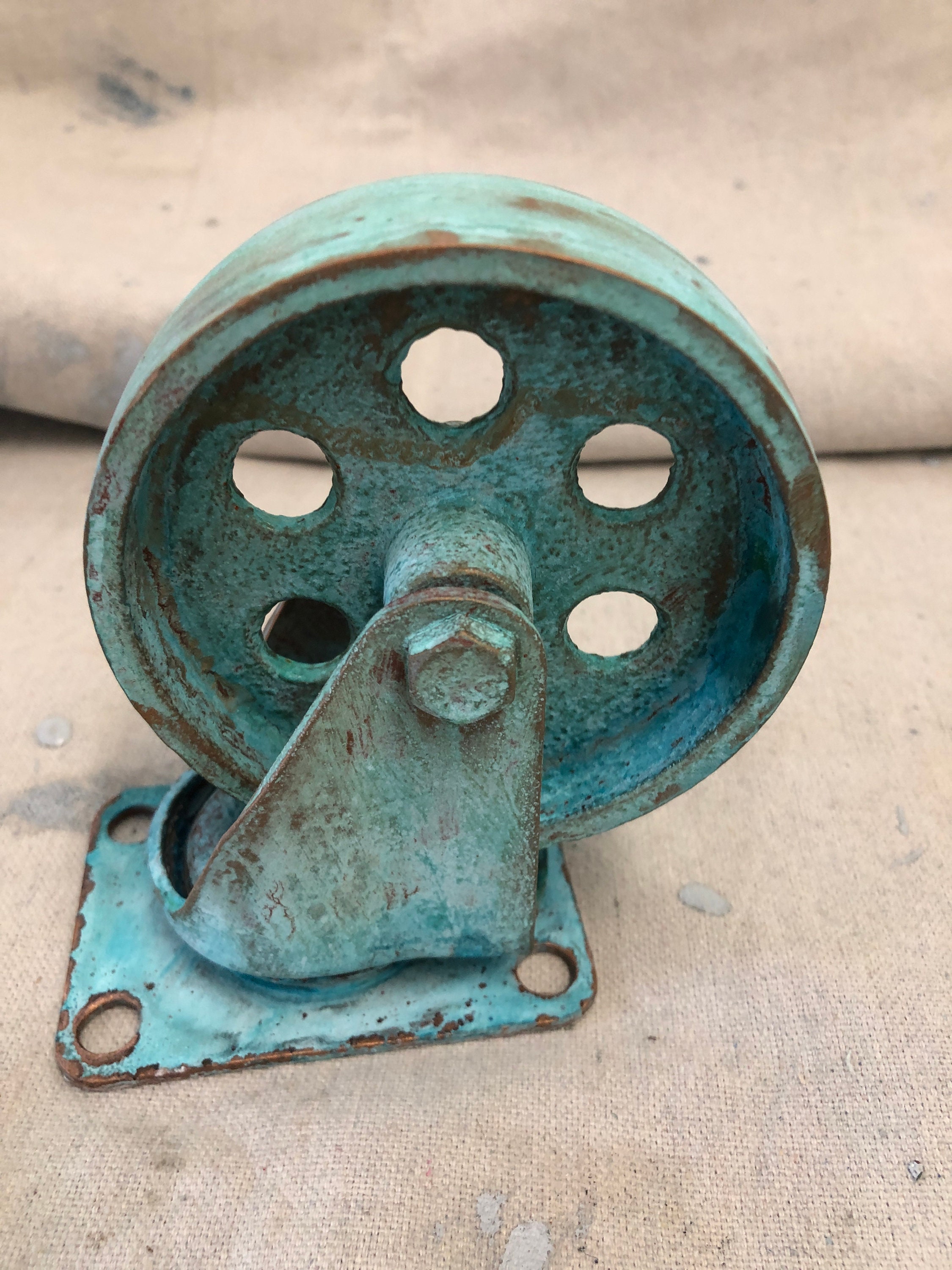 Copper Finish Caster 4 Steel Wheels Copper Finish With Green Patina Set ...