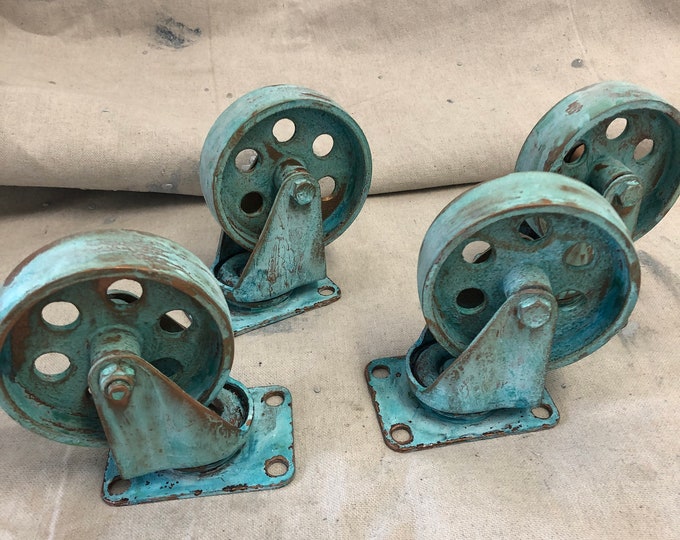 Copper Finish Caster 4" Steel Wheels - Copper Finish With Green Patina ...