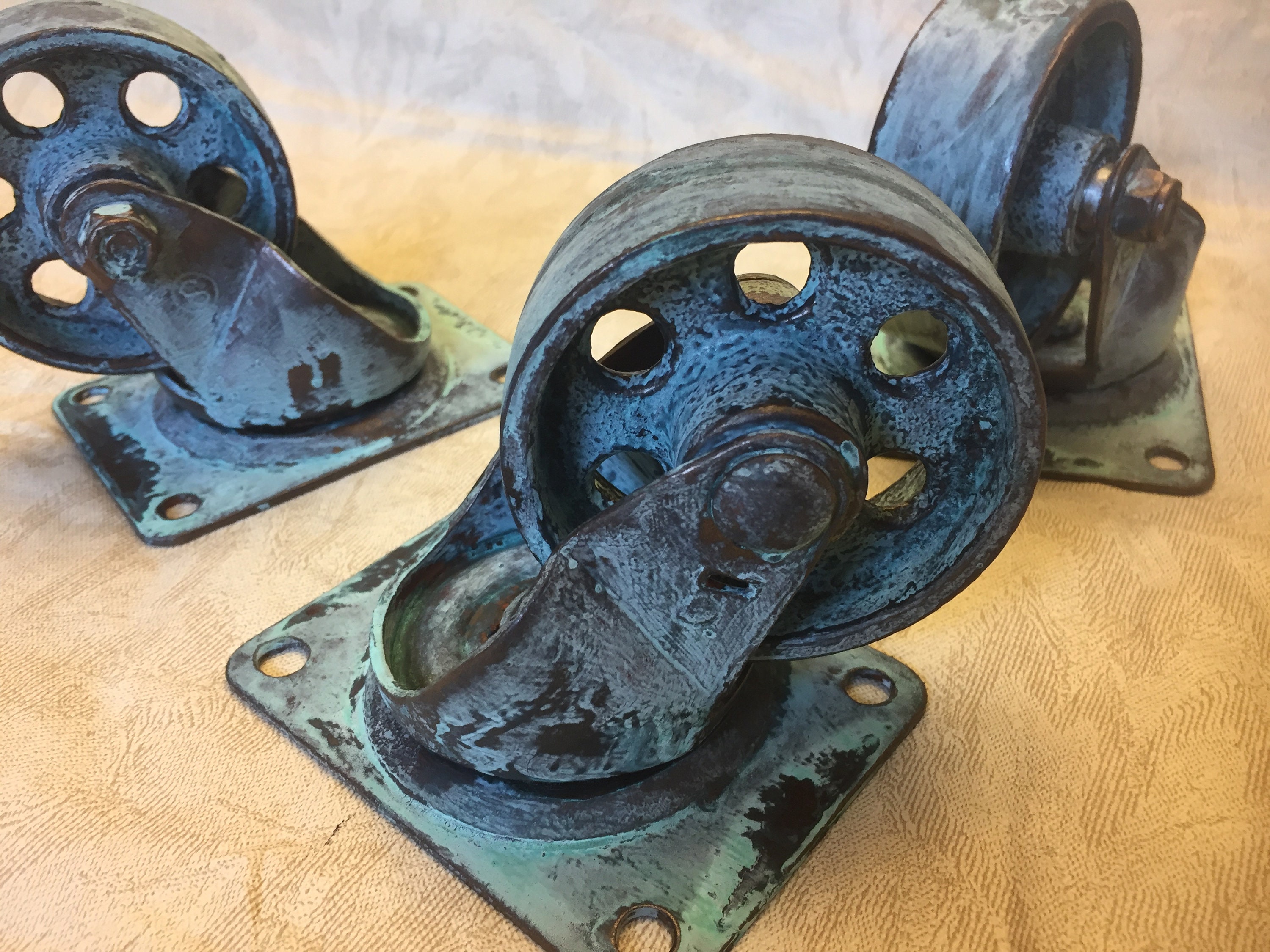 Bronze Finish Caster 3" Steel Wheels - Bronze Finish With Blue Patina ...