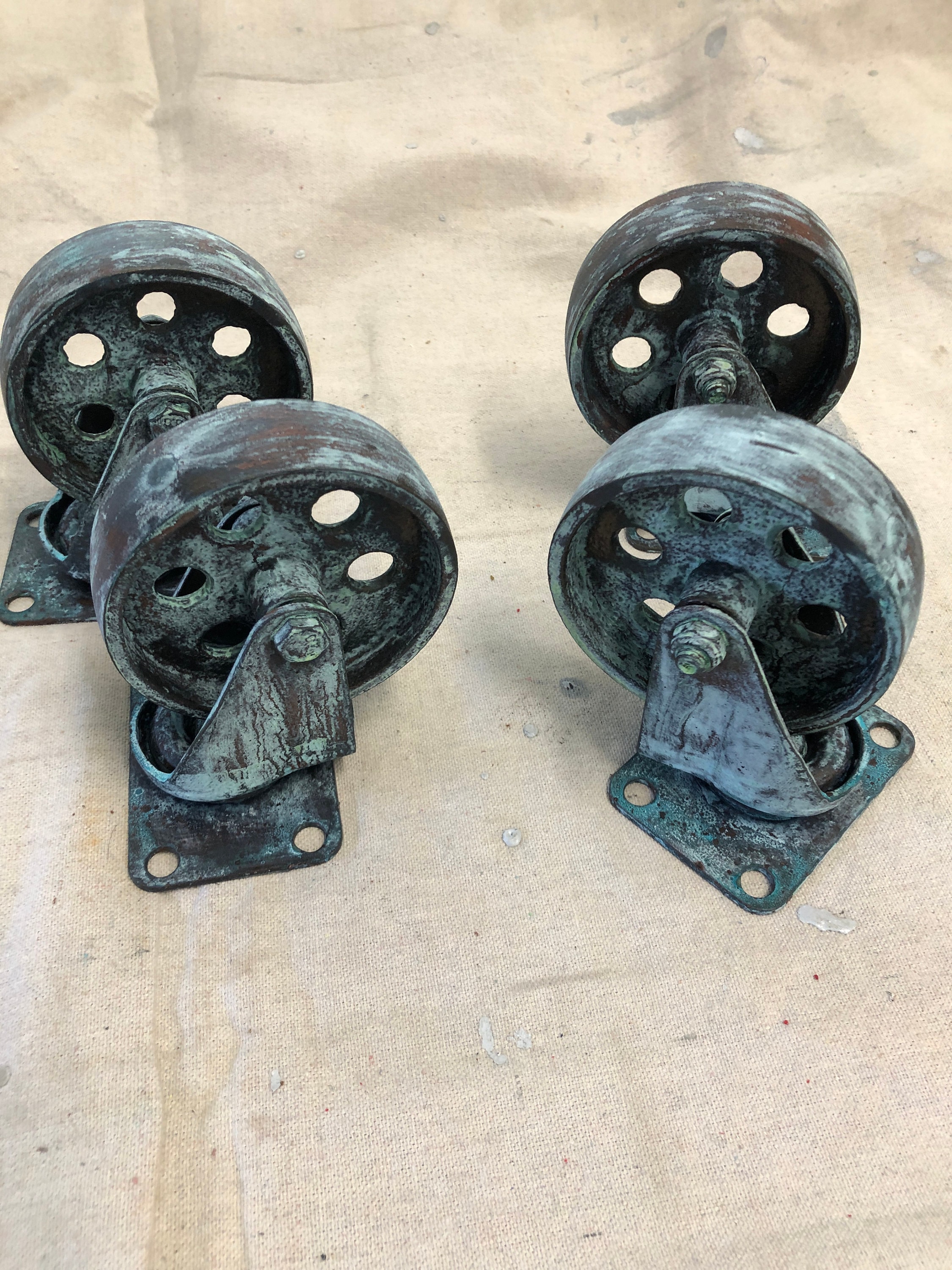 Bronze Finish Casters 4" Steel Wheels - Bronze Finish With Blue Patina ...