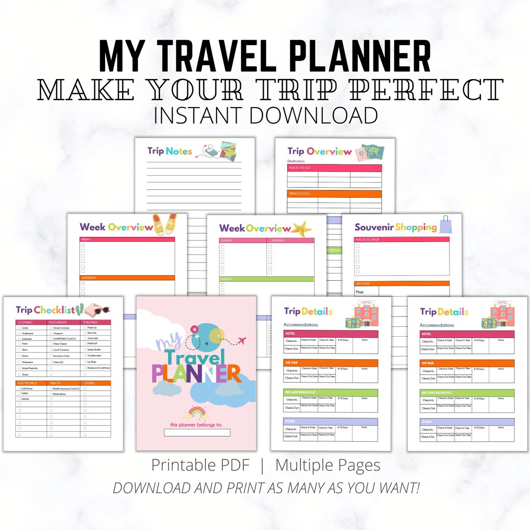 Printable Travel Planner PDF | 9-page Vacation Organizer | Trip ...