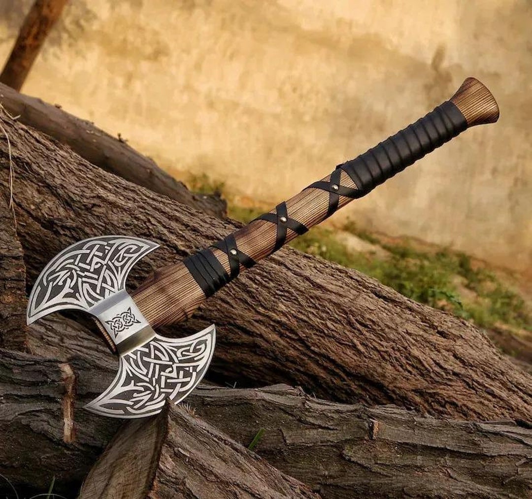 Custom Double Headed Hand Forged Viking Axe With High Carbon Steel Head ...