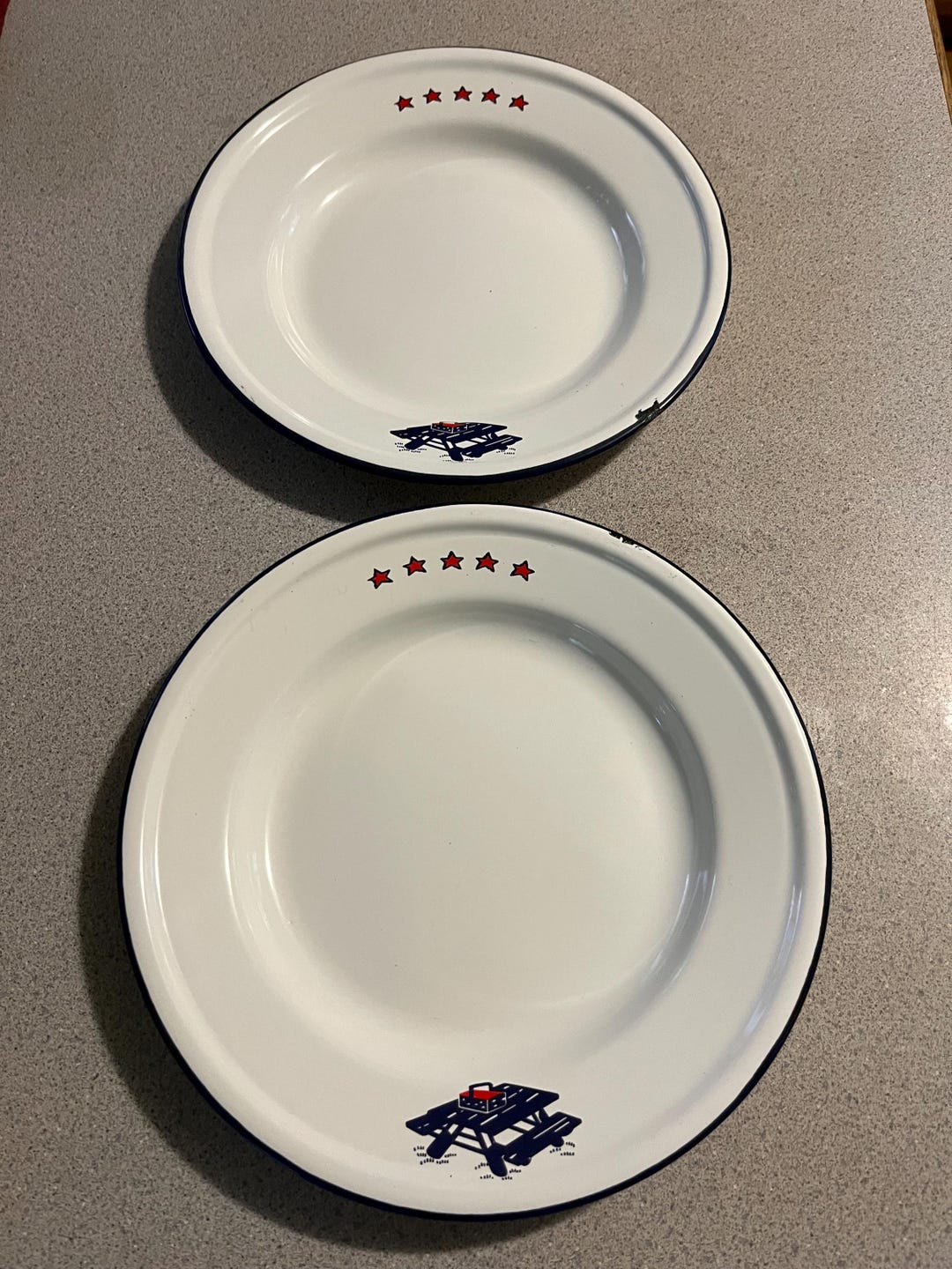 Vintage Enamel Taipro Plates Picnic Scene Americana Set of Two - Etsy
