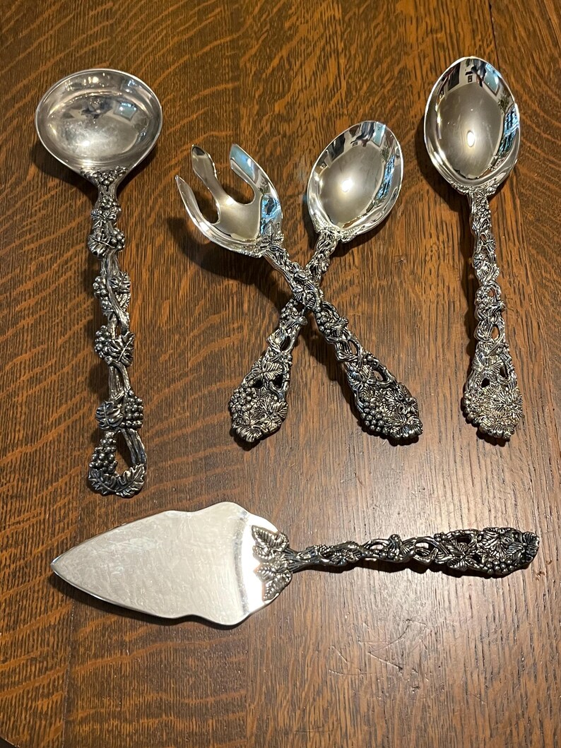 Vintage Godinger Co. Silver Plated Serving Utensils Set of Five - Ladle, Serving Spoon, Salad ...