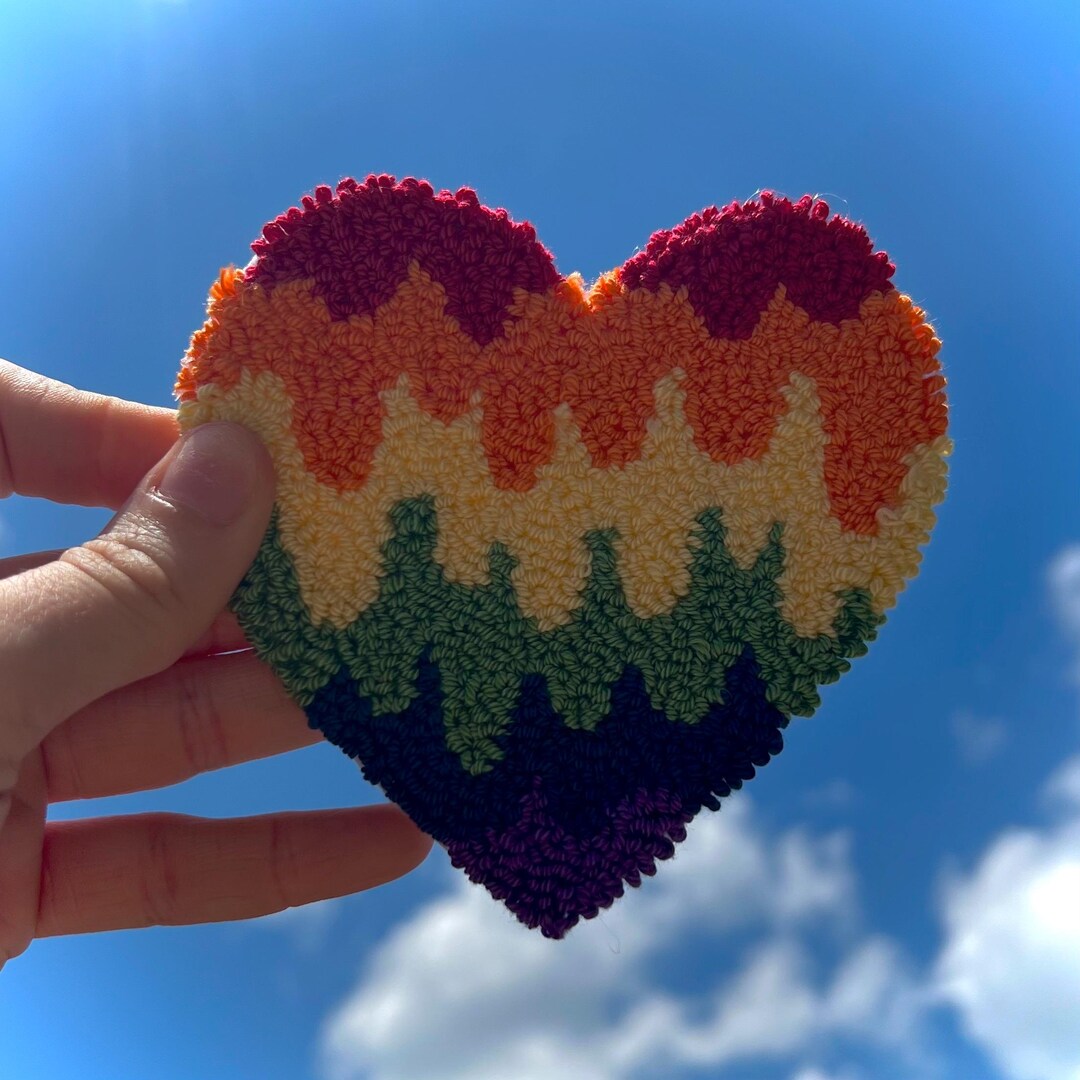 Pride Heart Punch Needle Coaster: Handmade Mug Rug - Etsy