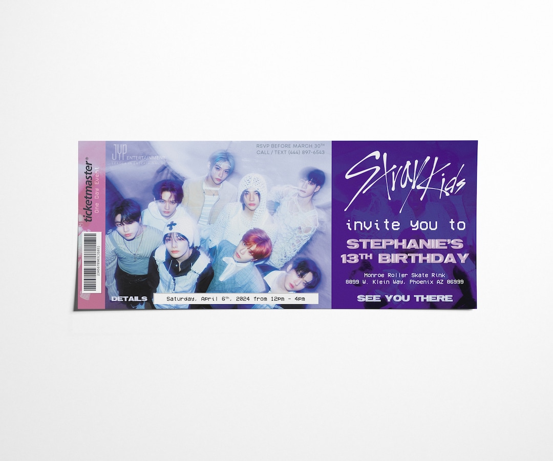 REALISTIC Concert TICKET Birthday Invitation • STRAY Kids • Digital Download Only • Printable ...