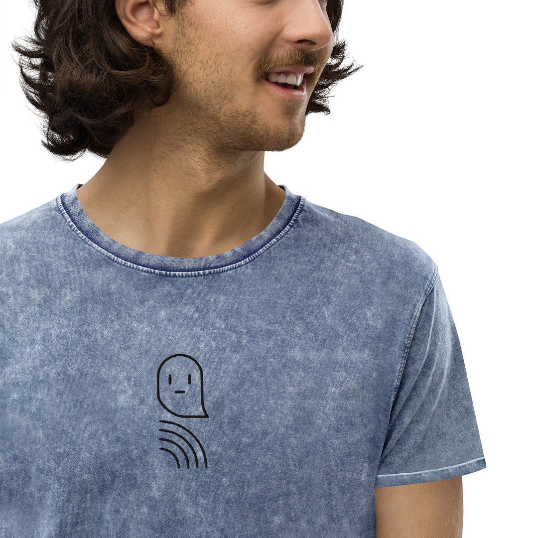 Denim Embroidered Video Game Icon Ghost Minimalist on One Color Half ...