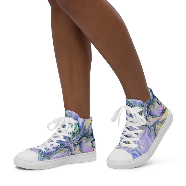 Aesthetic Fluid Pattern Women’s High Top Canvas Shoes Soft Colors ...