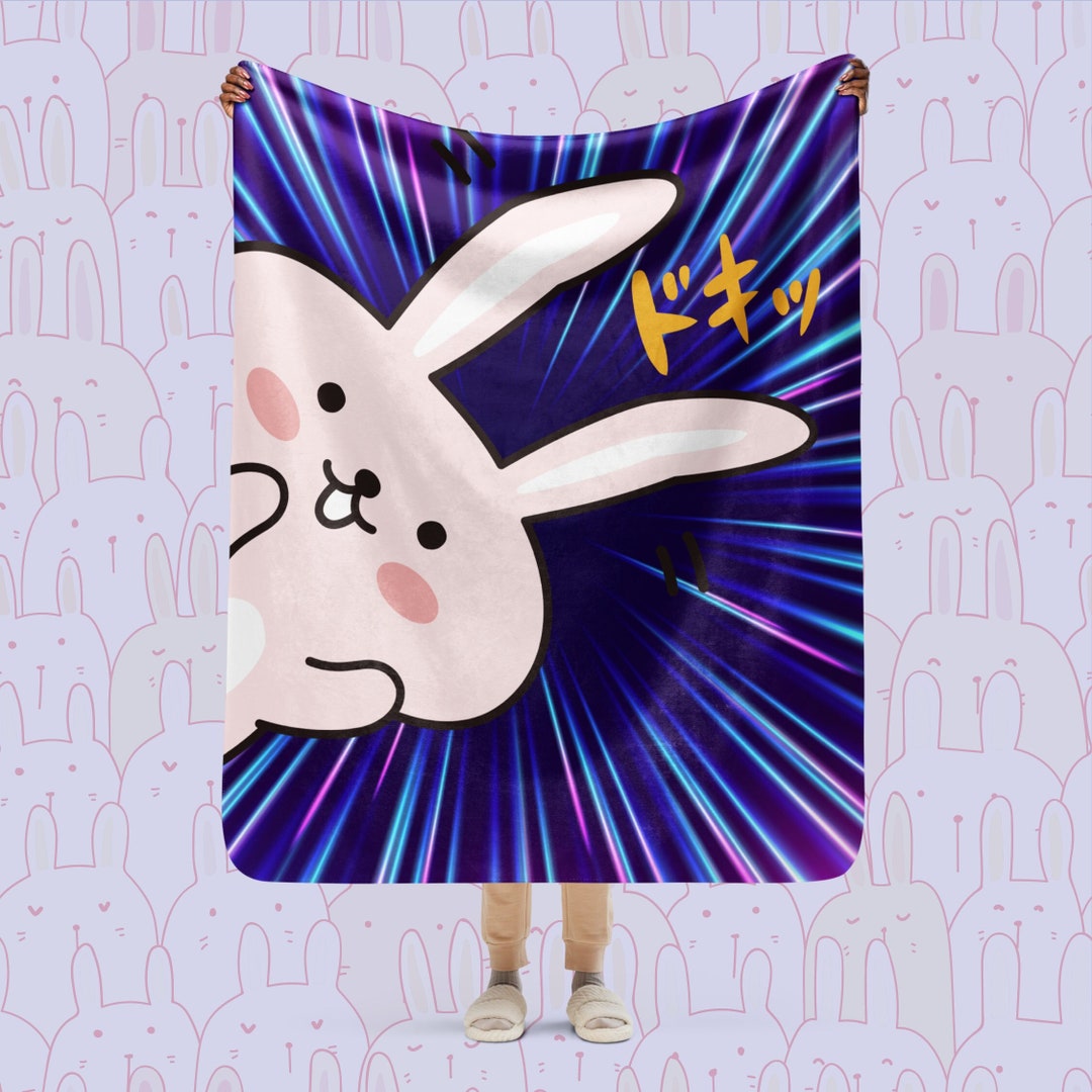 Neon Manga Bunny Supersoft Sherpa Blanket, Cute Anime Blanket, Kawaii ...