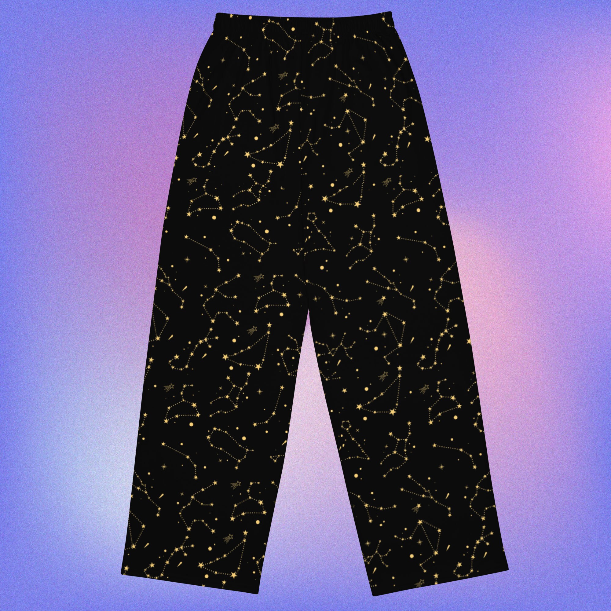 Constellations Night Sky Print Wide-leg Pants, Black & Gold Soft ...