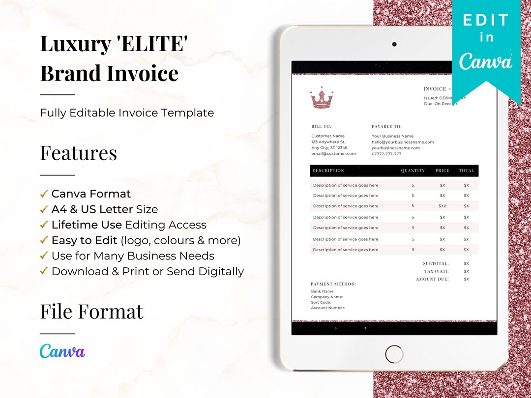 Invoice, Invoice Template, Business Invoice, Canva Invoice Template ...