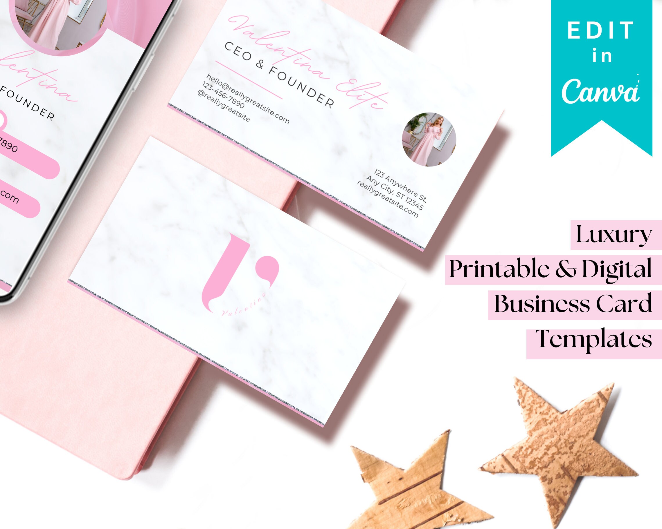 Pink Cute Digital Business Card & Business Card Bundle | Coach ...