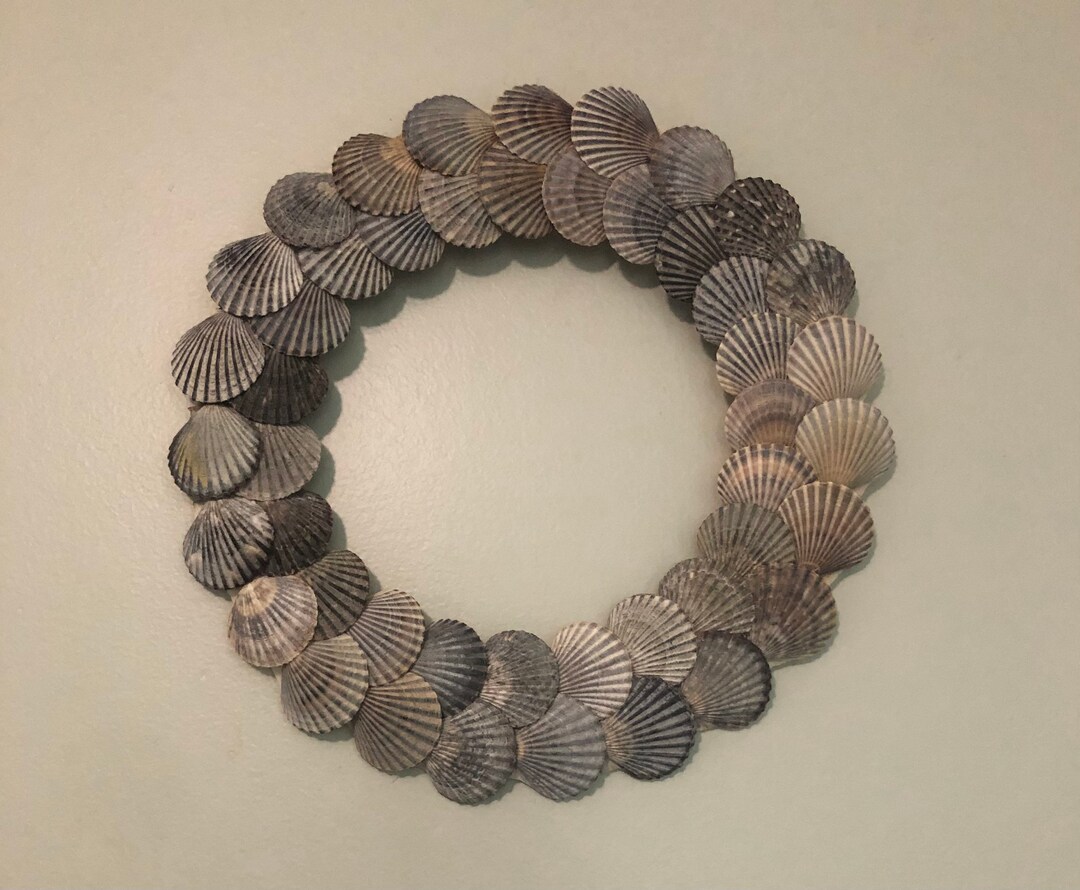 Double Row Scallop Shell Wreath - 13”; Coastal Wreath; Beach House ...
