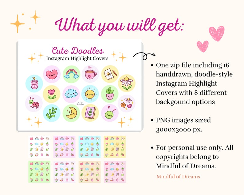 16 Cute Instagram Highlight Covers Doodle Story Icons for - Etsy