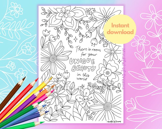 Inspiring Floral Coloring Page Cute Nature Coloring Sheet - Etsy