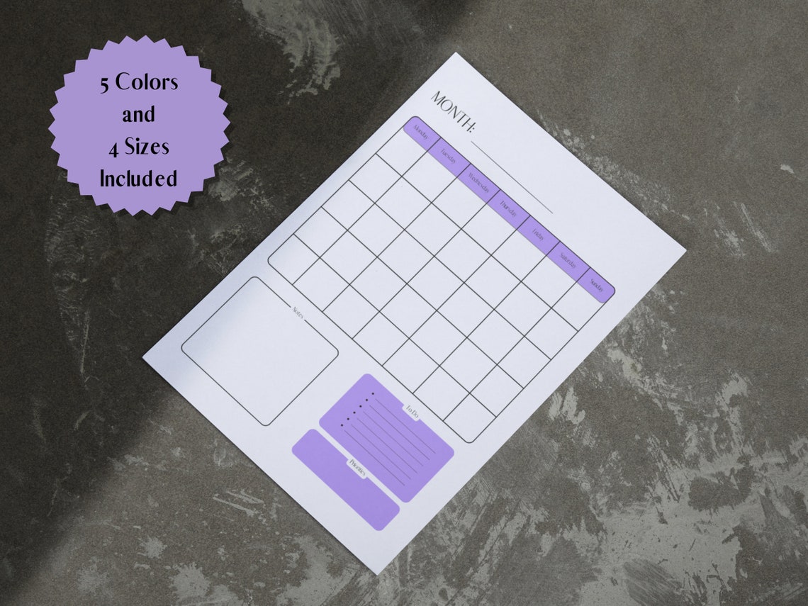 Blank Monthly Calendar, Undated Monthly Planner, Monthly Planner and To ...