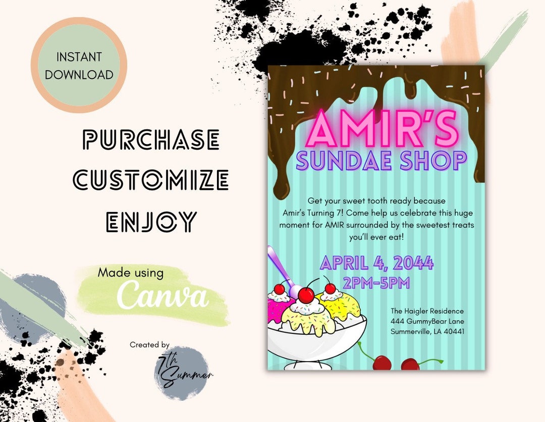 Ice Cream Sundae Shop Birthday Party Celebration Invitation - Etsy