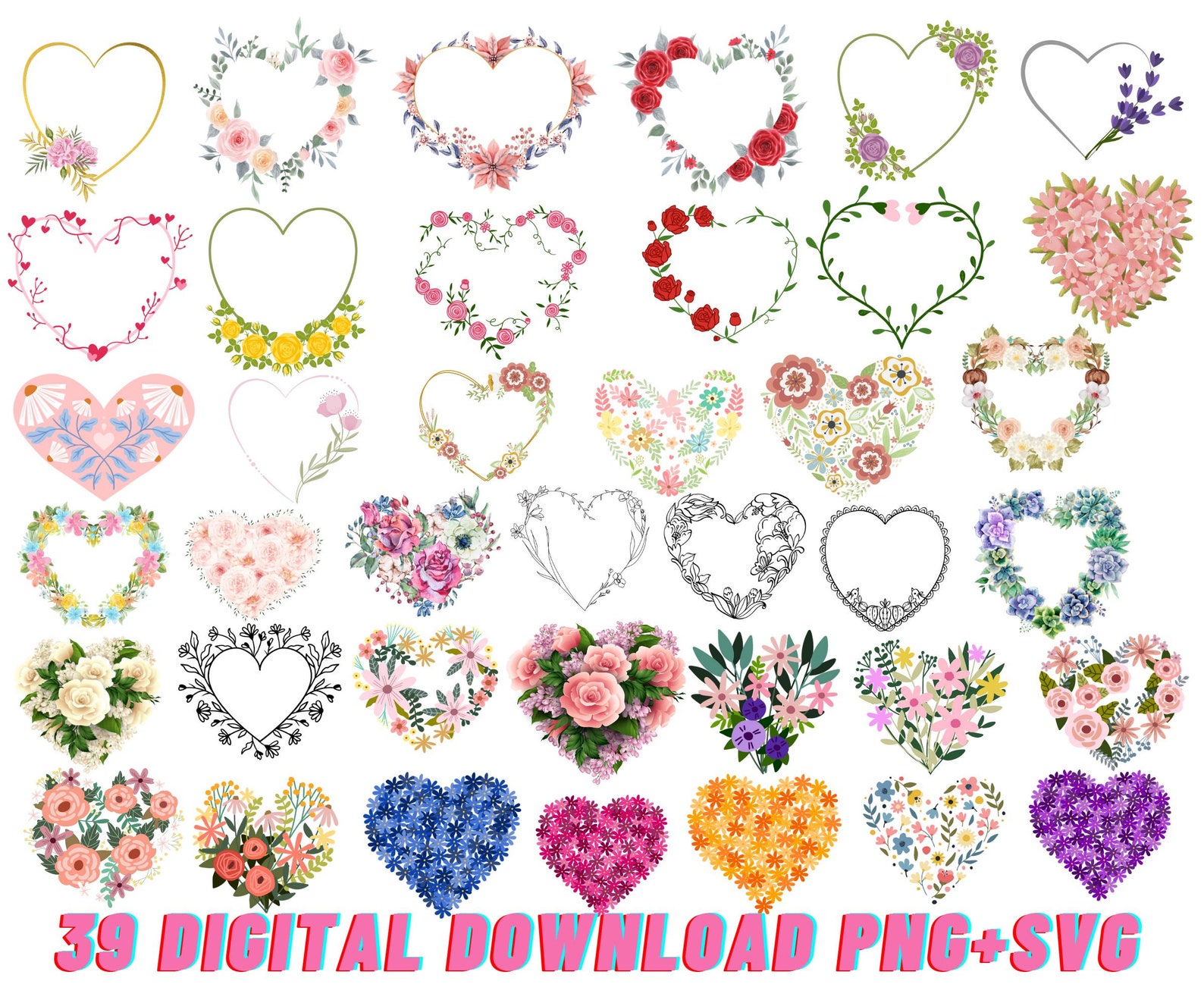 Heart Shape Svg, Floral Heart Frame Clipart, Heart Frame Svg Cut File ...