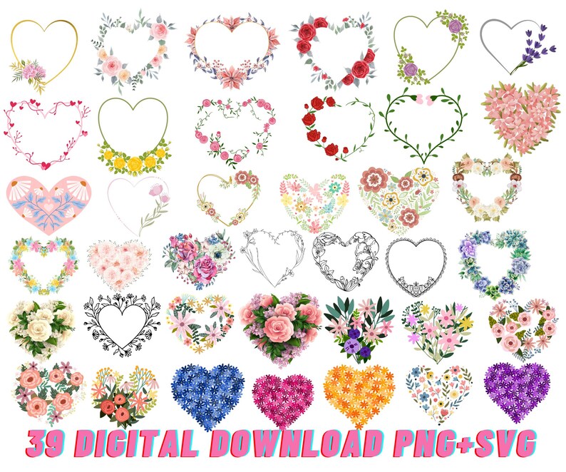 Heart Shape Svg, Floral Heart Frame Clipart, Heart Frame Svg Cut File ...