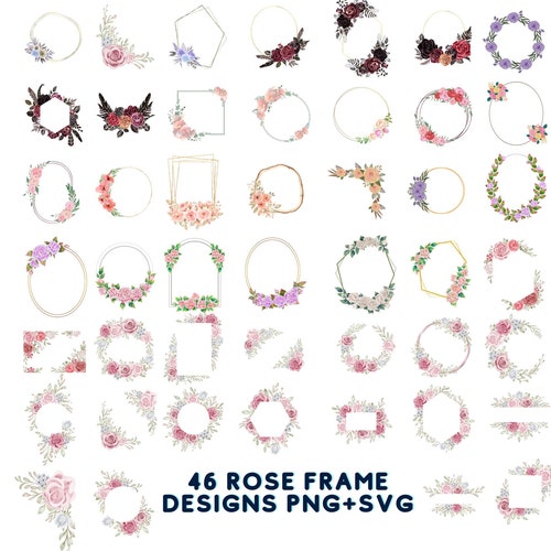Rose Frames Floral Framewatercolor Flowersfoliage and Pink - Etsy