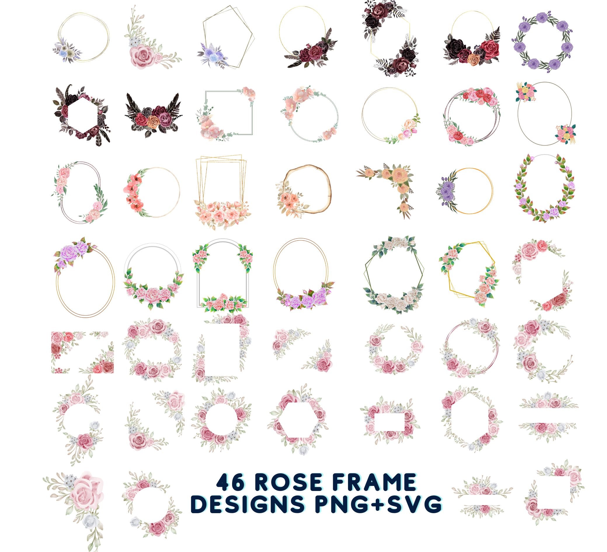 Rose Frames, Floral Frame,watercolor Flowers,foliage and Pink Roses ...