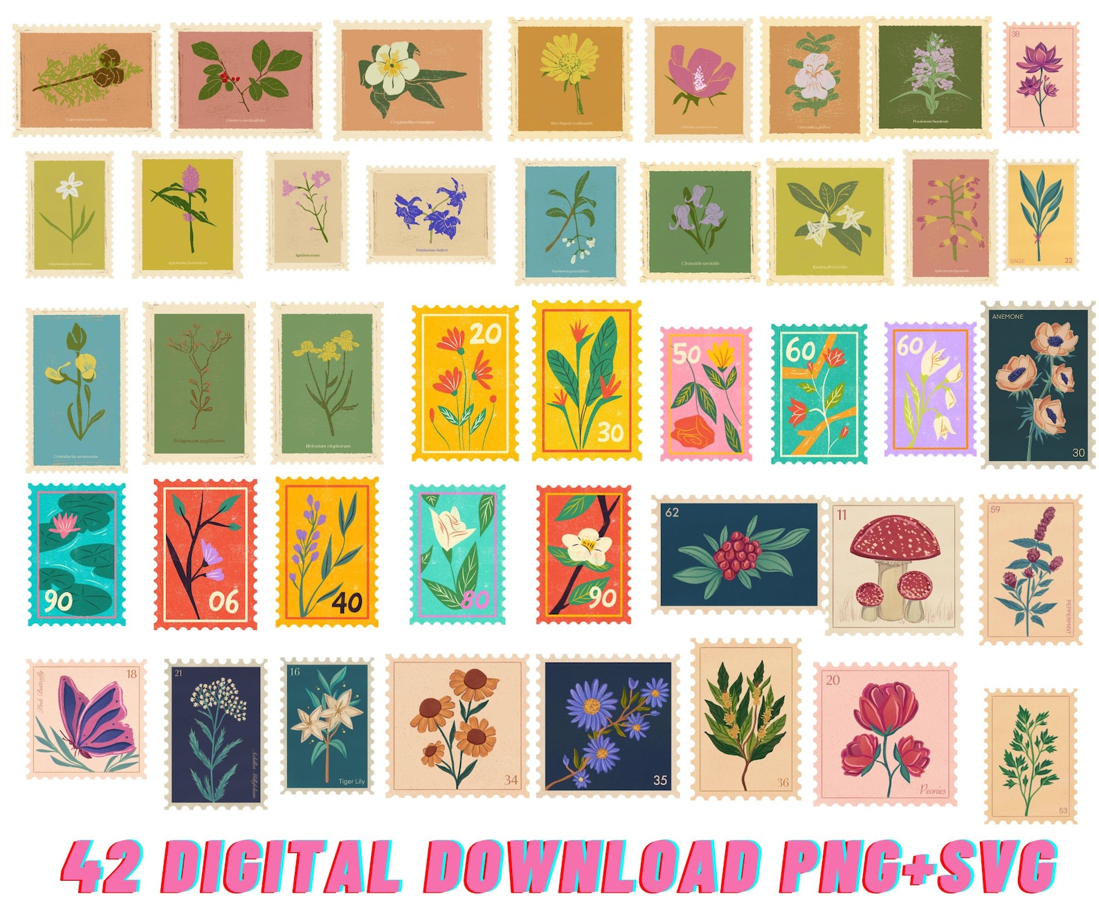 42 Plant Stamp SVG, Plant Stamp PNG, Stamp SVG Bundle, Postmark Svg ...