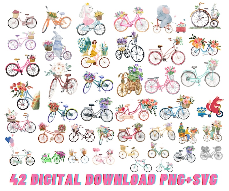 Bicycle Svg, Floral Bicycle Svg, Bike Svg, Bicycle Basket Svg, Bicycle ...
