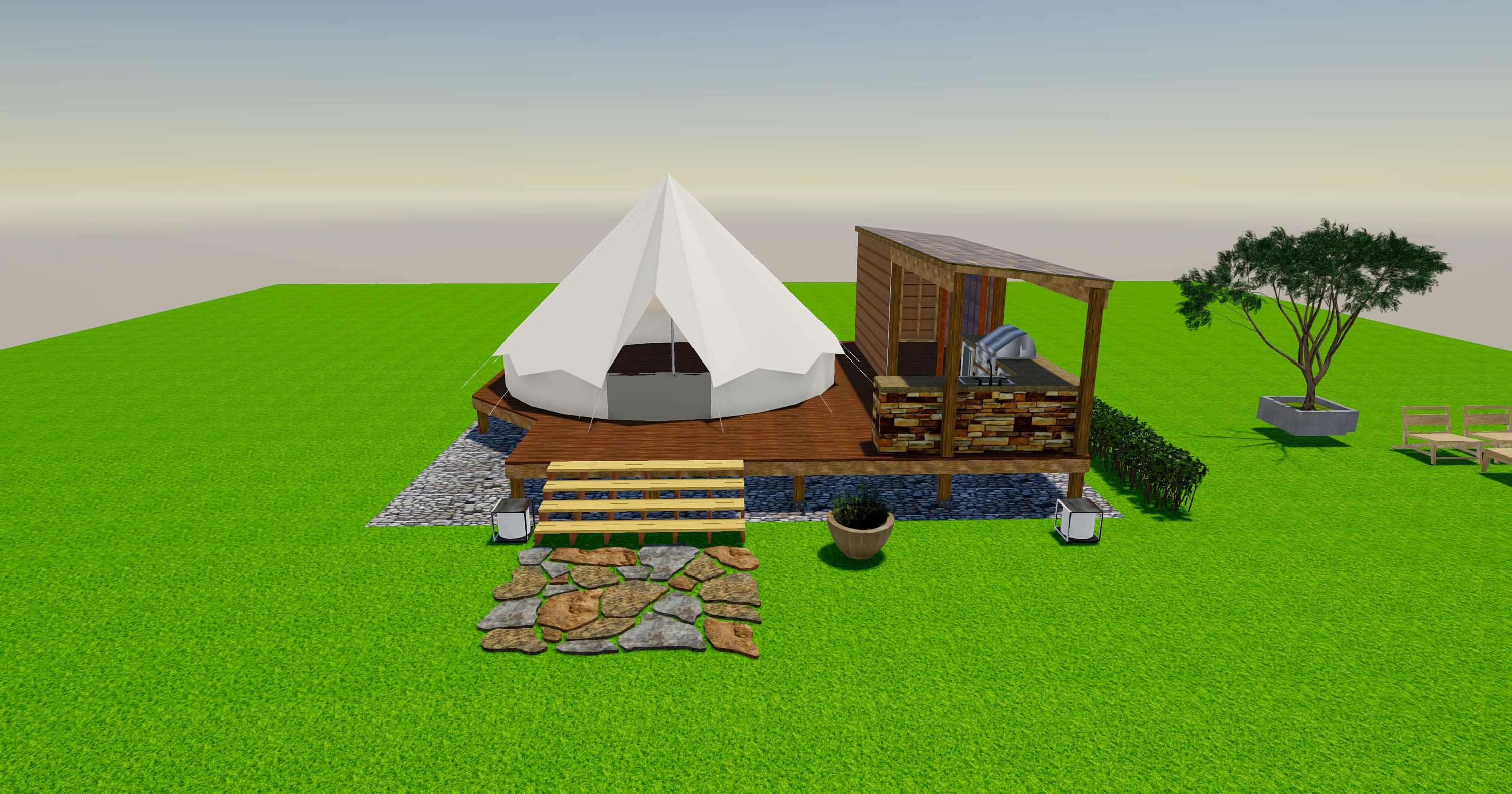 6M Bell Tent DIY Deck Plans Polygon Extension W Bath and Kitchen Area ...