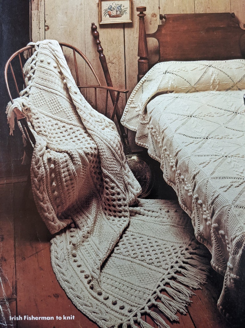 Vintage Knitting Pattern Irish Fisherman Afghan, Vintage Knit Blanket ...